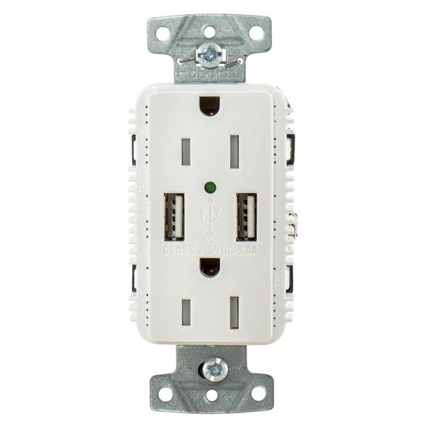 Hubbell USB15A5W White Outlet Dual 15 Amp 125v 2-Pole| Wintron Electronics
